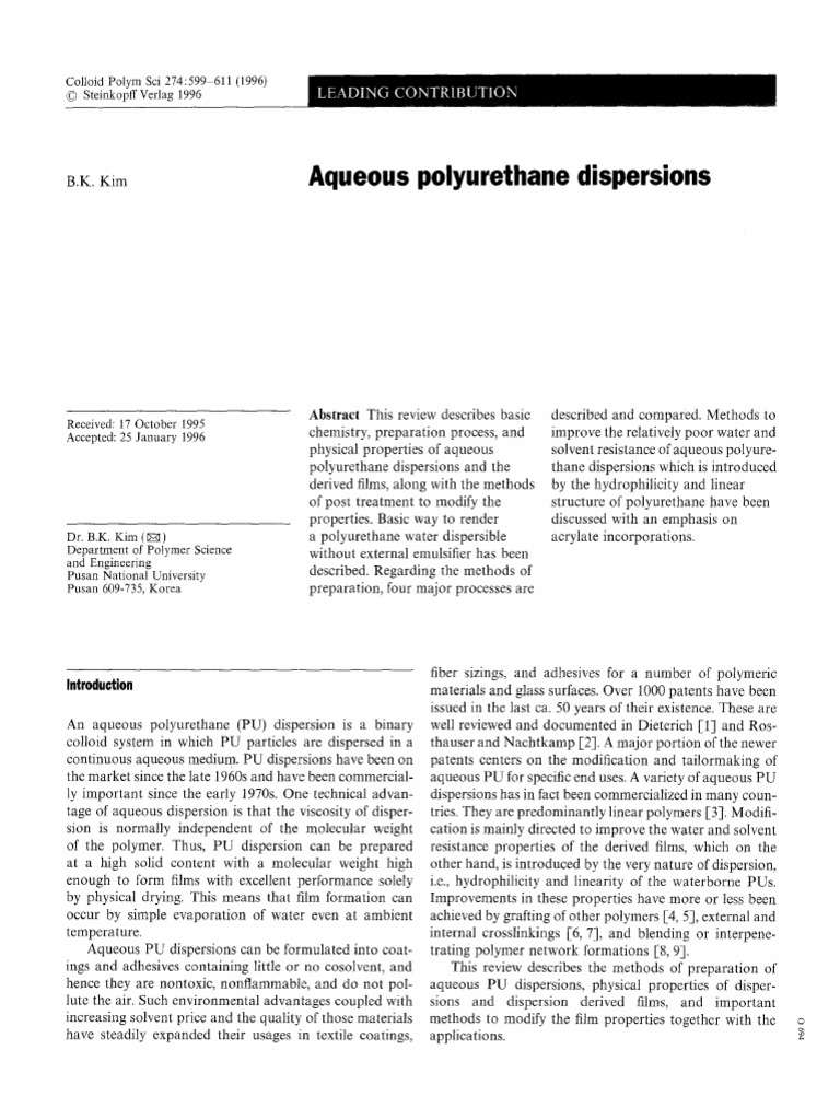 Aqueous Polyurethane Dispersions Overview | PDF | Polyurethane ...