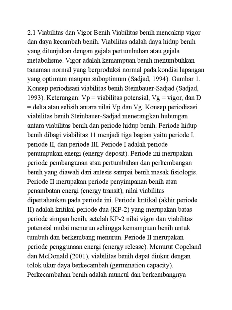 Viabilitas Dan Vigor Benih Viabilitas | PDF
