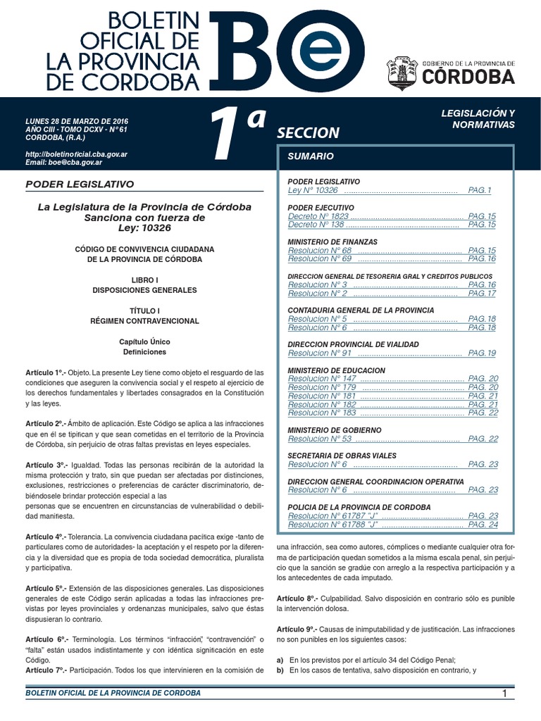 Codigo De Convivencia Ciudadana De La Provincia Ley 10326 Pdf Pdf