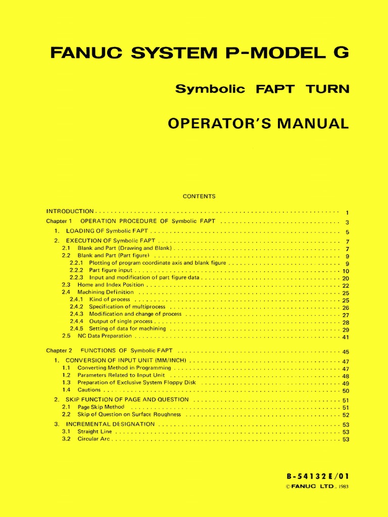 Fanuc System P-Model G Symbolic FAPT Turn Operator's Manual (B-54132E ...