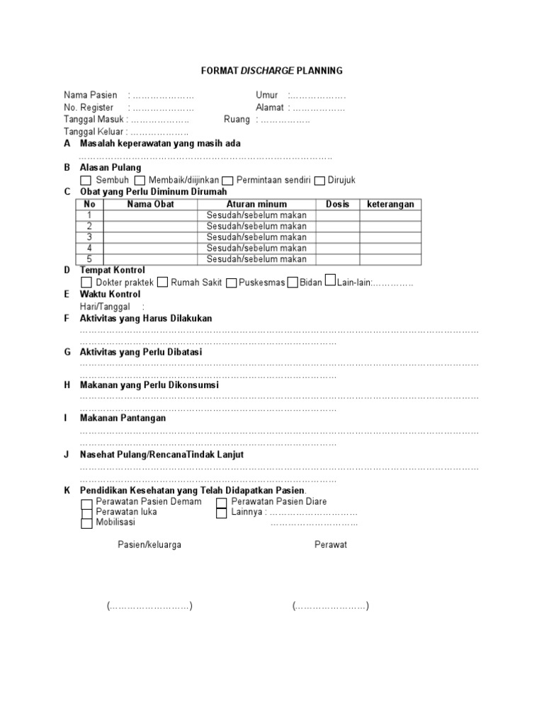 Format Discharge Planning | PDF | Pengembangan Diri