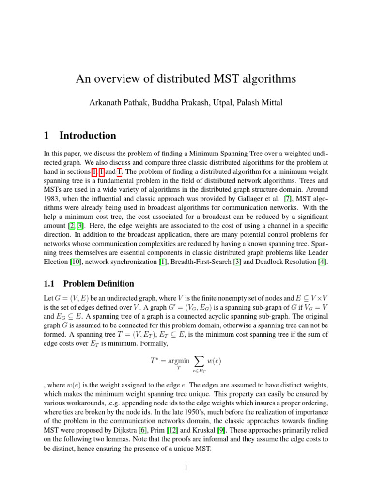 An Overview Of Distributed Mst Algorithms Pdf Theoretical Computer 9366