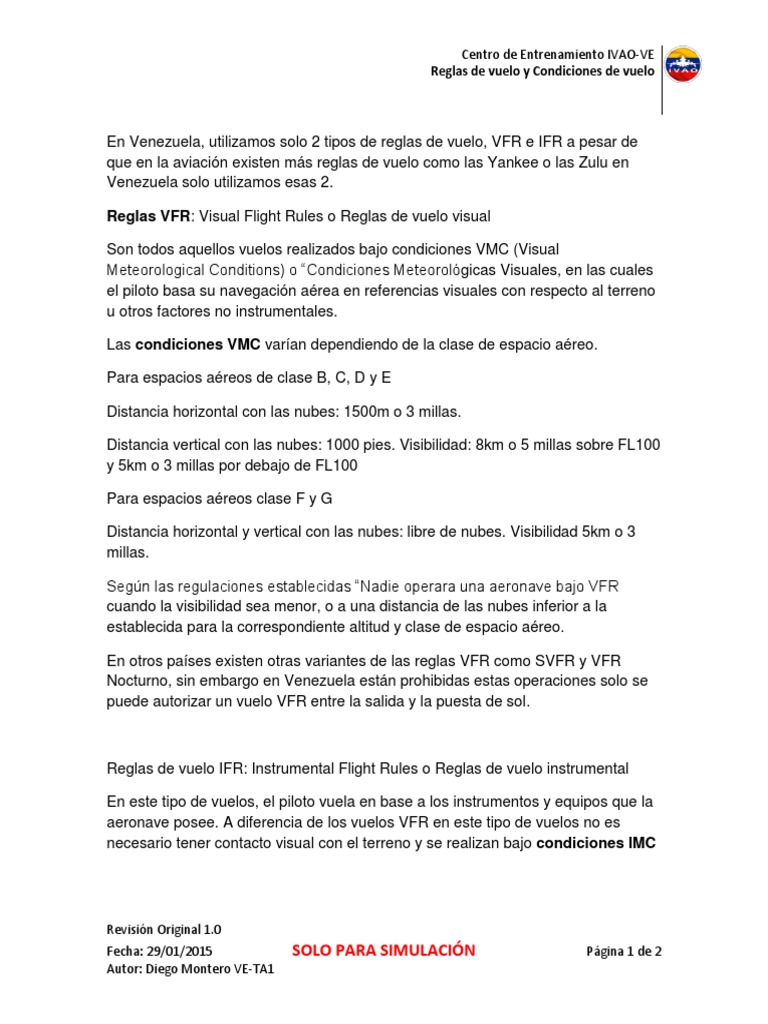 Reglas de Vuelo y Condiciones de Vuelo | PDF | Reglas de vuelo visual ...