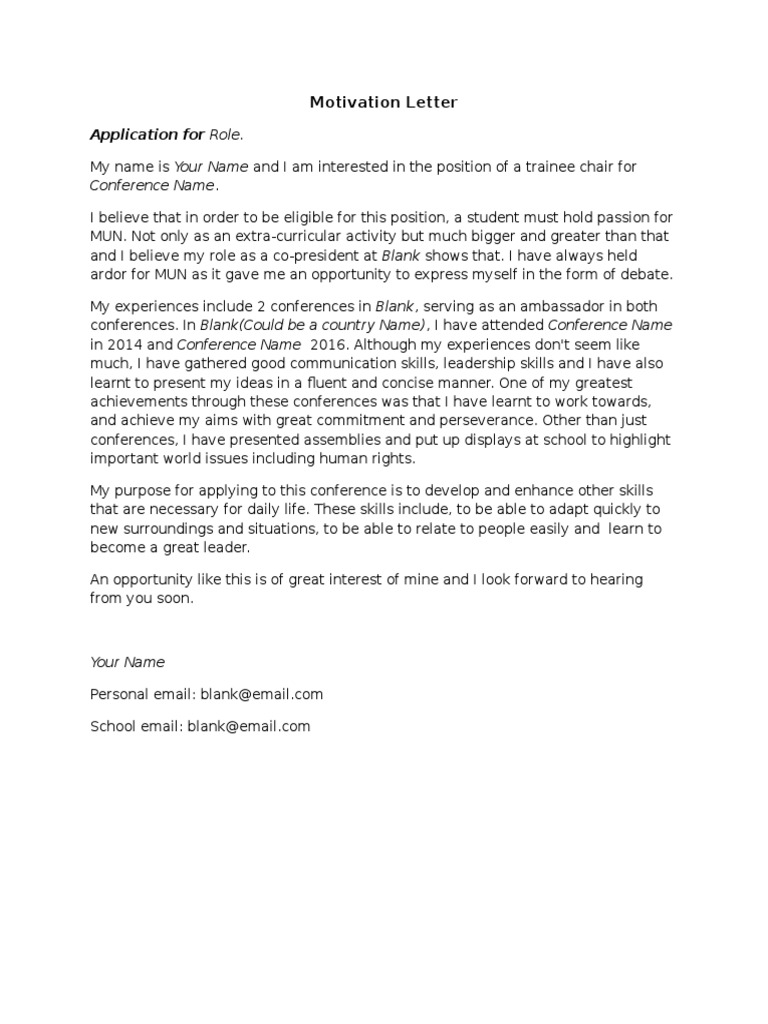 MUN Trainee Chair Motivation Letter | PDF | Career & Growth