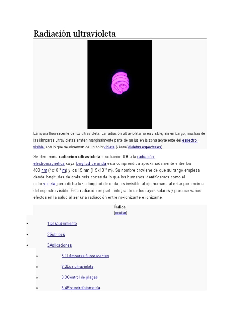 Radiación Ultravioleta | PDF | Ultravioleta | Espectro electromagnético