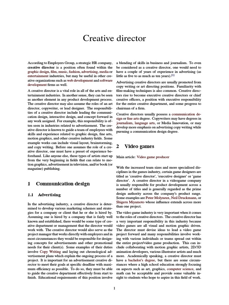 Creative Director: 2 Video Games | PDF | Mass Media | Design