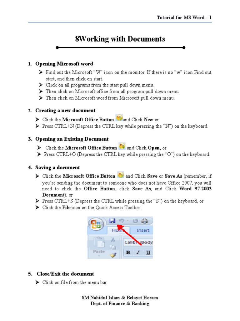 Tutorial For MS Word | PDF | Computer Keyboard | Microsoft Word
