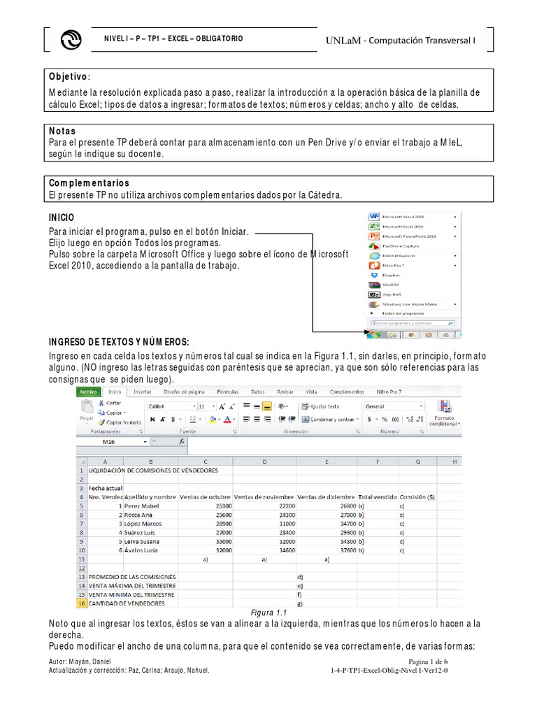 1 4 P TP1 Excel Oblig Nivel I Ver12 0 | PDF | Microsoft Excel | Point and Click