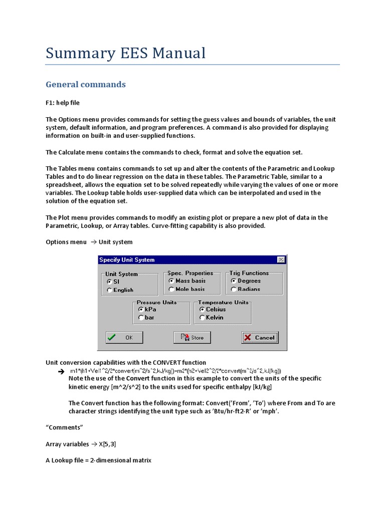 Guide to Key Features and Commands in the EES Manual | PDF | Mathematical Optimization | Subroutine