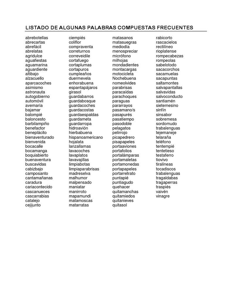 Lista de palabras compuestas frecuentes | PDF