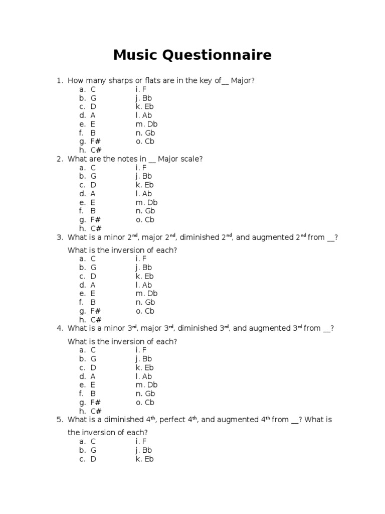 Comprehensive Music Theory Questionnaire | PDF | Minor Scale | Chord ...
