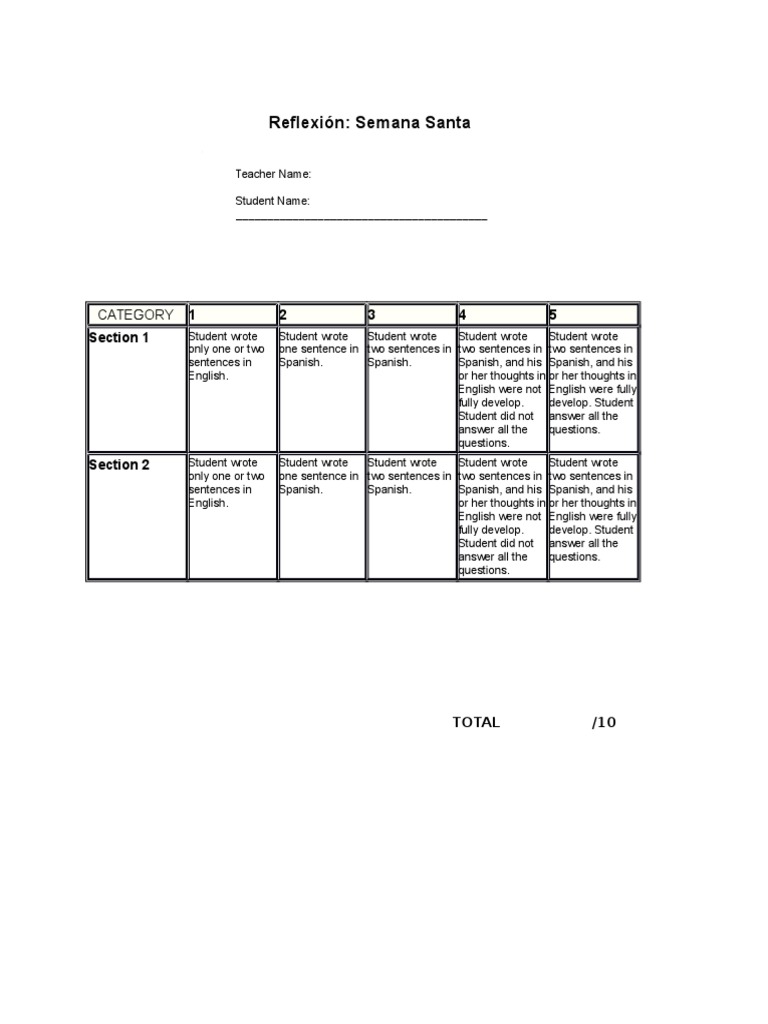 Rubric For Reflection | PDF | Foreign Language Studies | Self-Improvement