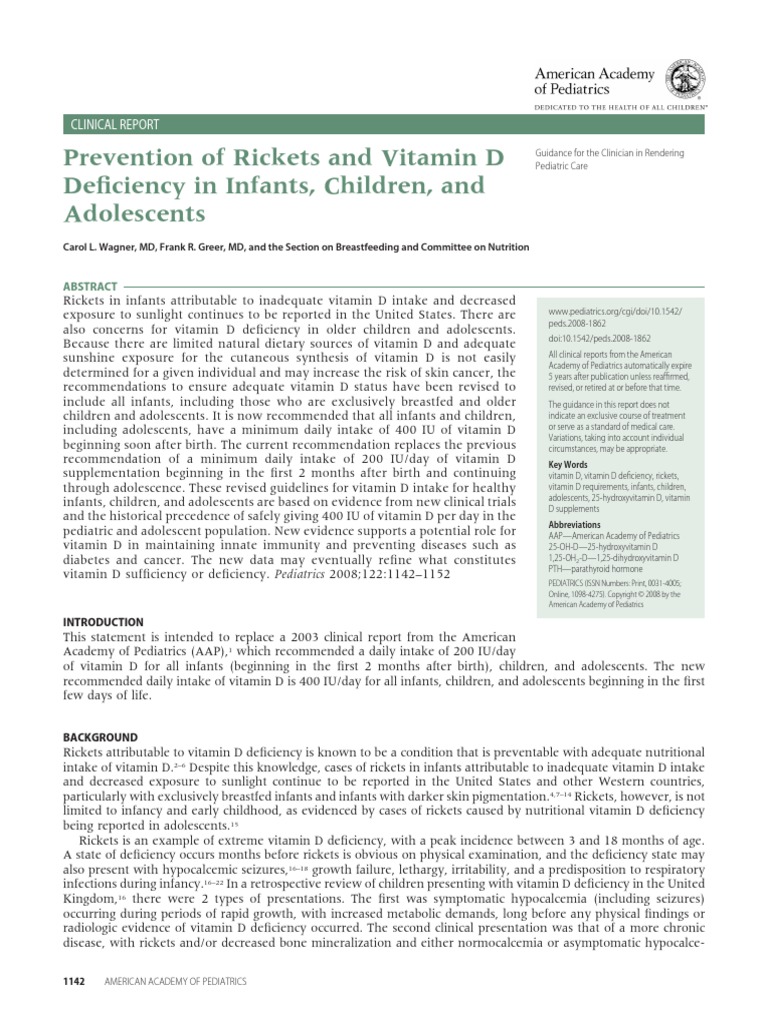 Prevention of Rickets and Vitamin D Deficiency in Infants, Children ...