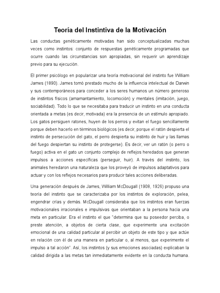 Teoría Instintiva de La Motivación | PDF | Instinto | Motivación
