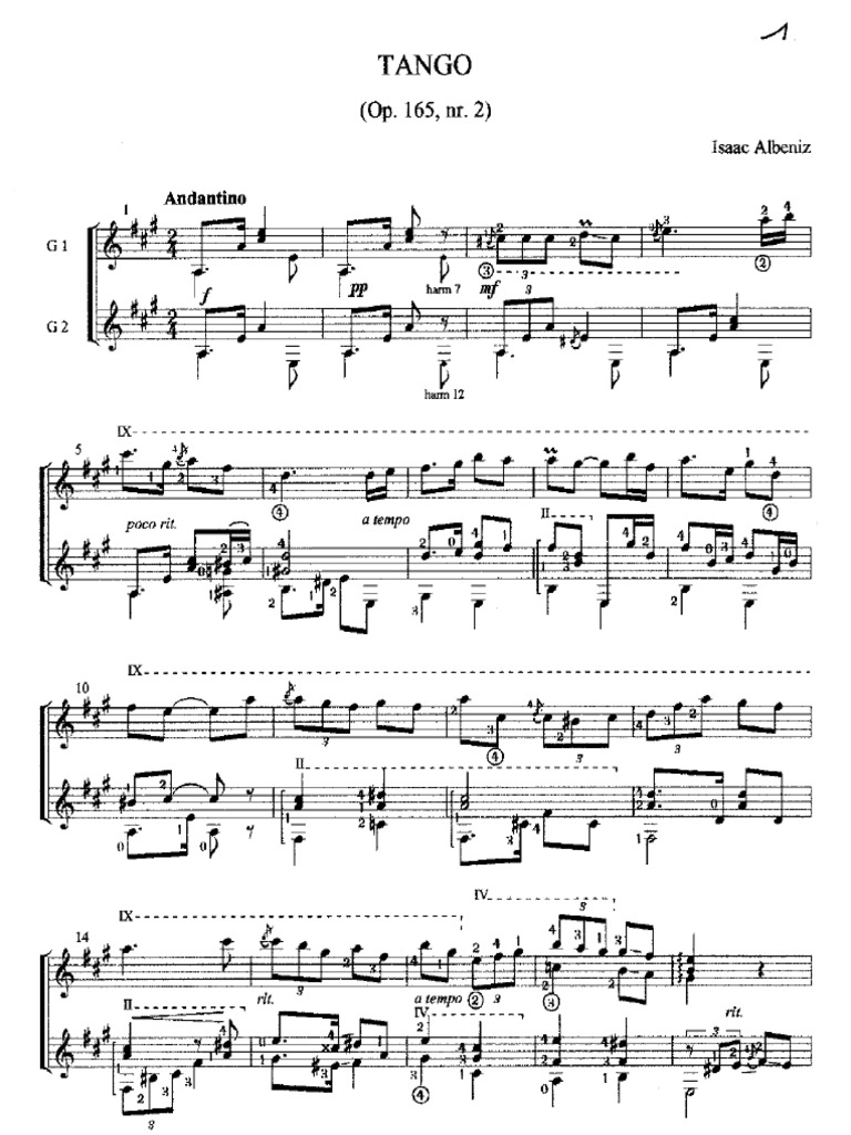 Albeniz - Tango Op.165 Nr.2 For Two Guitar | PDF