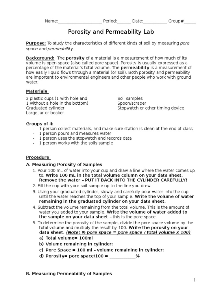 Porosity and Permeability Lab Guide | PDF | Porosity | Liquids