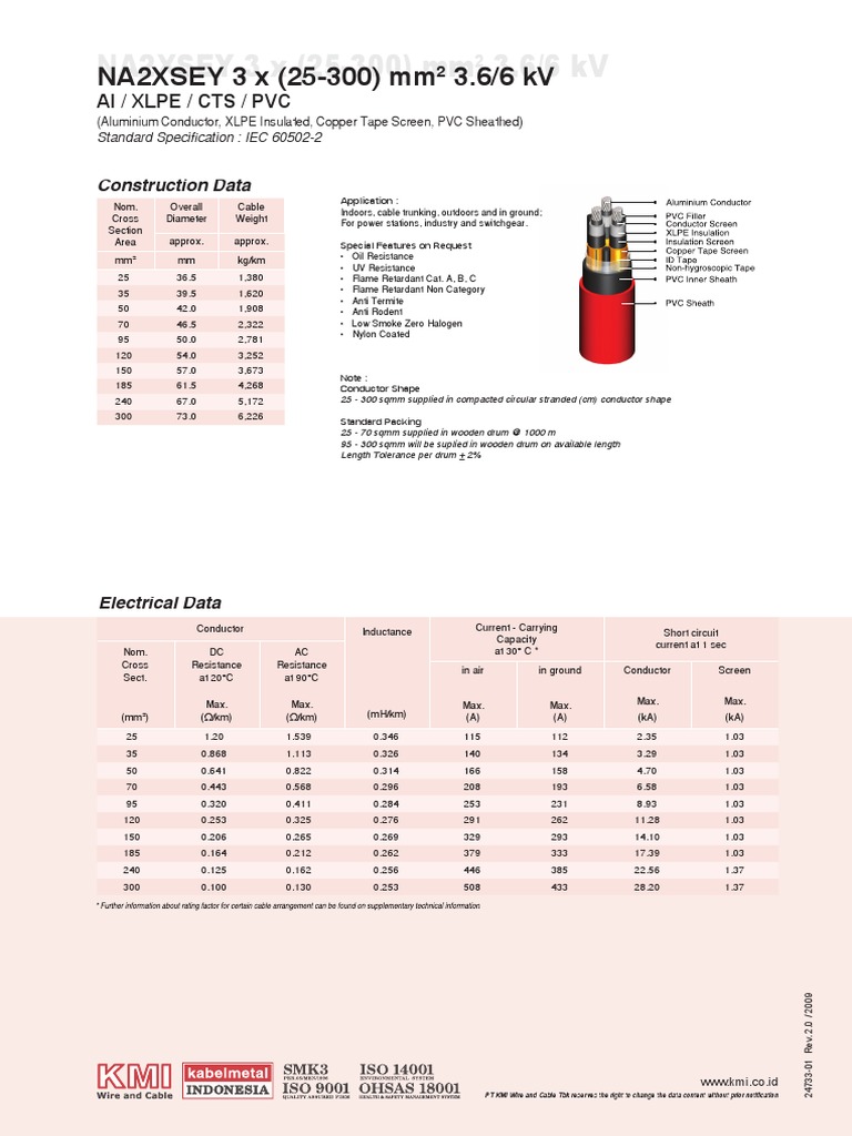 Data Sheet Kabel NA2XSEY | PDF | Cable | Electrical Conductor
