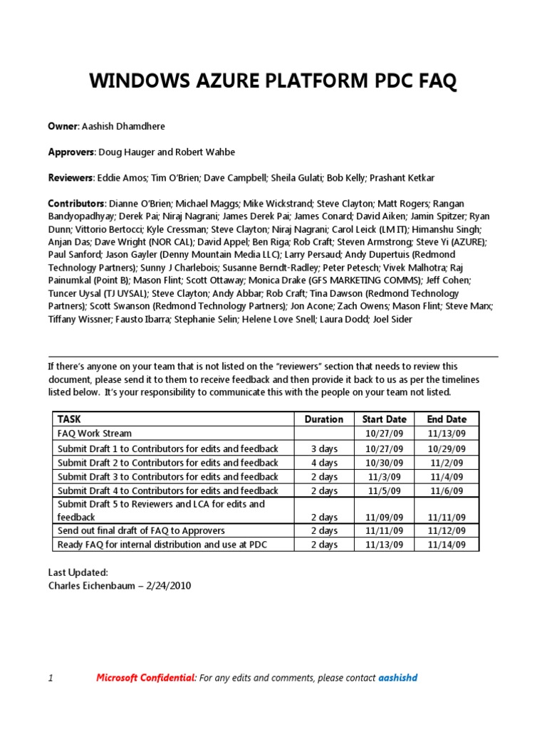 Windows Azure Platform PDC FAQ FINAL 02-24-10 | PDF | Microsoft Azure ...