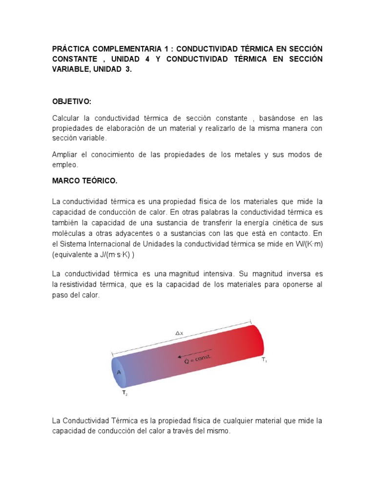 PRÁCTICA COMPLEMENTARIA 1 | PDF | Conductividad térmica | Conduccion termica