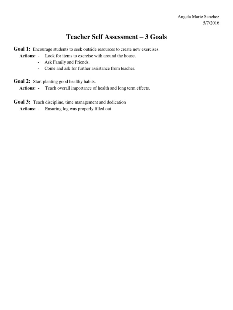 Teacher Self Assessment: 3 Key Goals | PDF