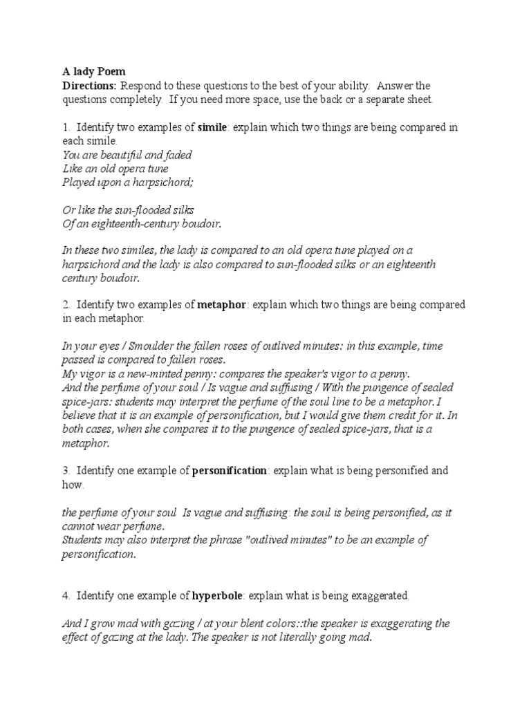 Lady Poem Similes Metaphors | PDF | Metaphor