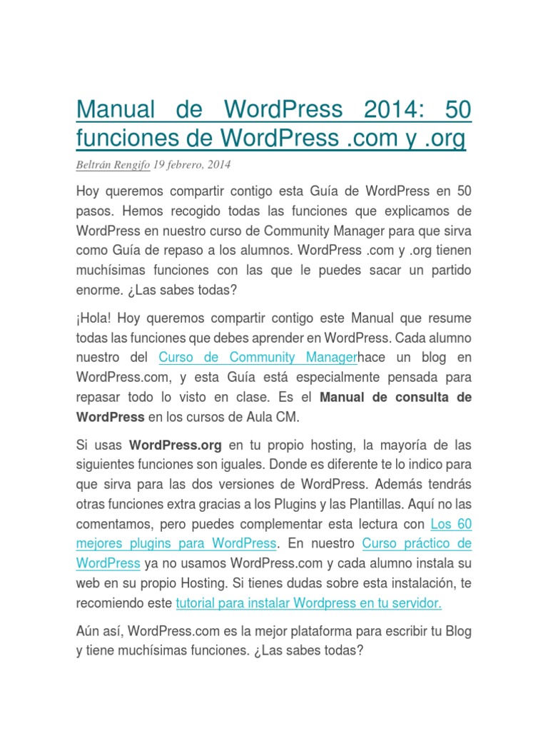 Manual De Wordpress 2014 Pdf Blog Word Press