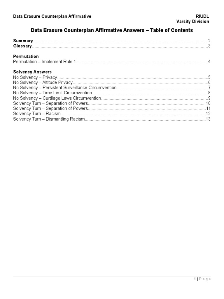 Data Erasure Counterplan Affirmative | PDF | Fourth Amendment To The ...