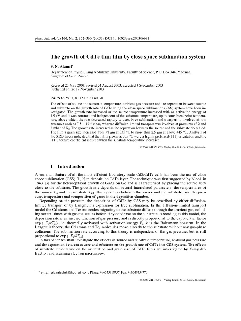 Alamari 2003 CdTe CSS | PDF | Gases | Vacuum