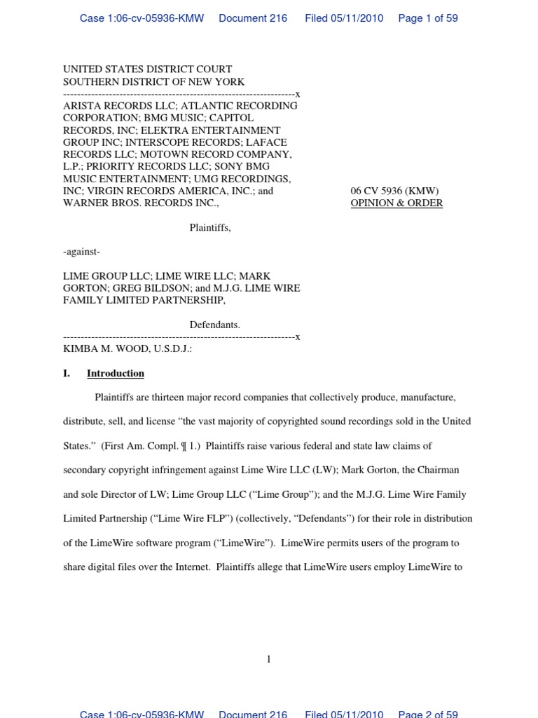 Arista Records Summary Judgment Opinion | PDF | Hearsay | Daubert Standard