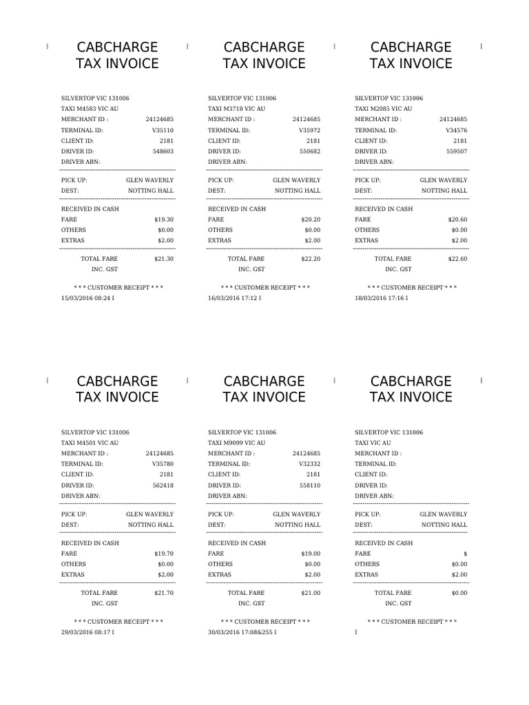 Cabcharge Tax Invoice Cabcharge Tax Invoice Cabcharge Tax Invoice | PDF ...