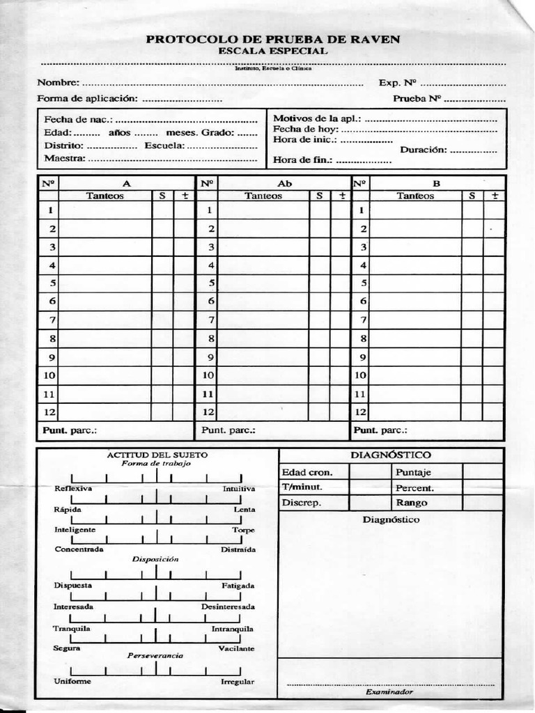 Test de RAVEN Protocolo y Clave de Correccion de ESCALA ESPECIAL NIÑOS