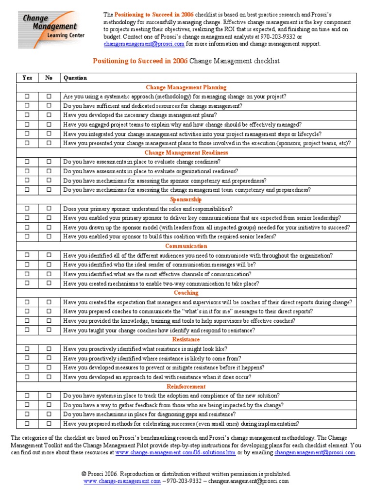 ProsciCMChecklist2006 Tutorial | PDF | Change Management | Competence ...