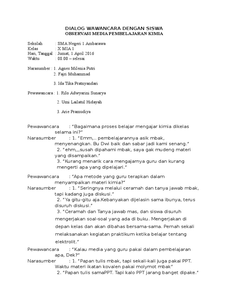 Dialog Wawancara Siswa | PDF