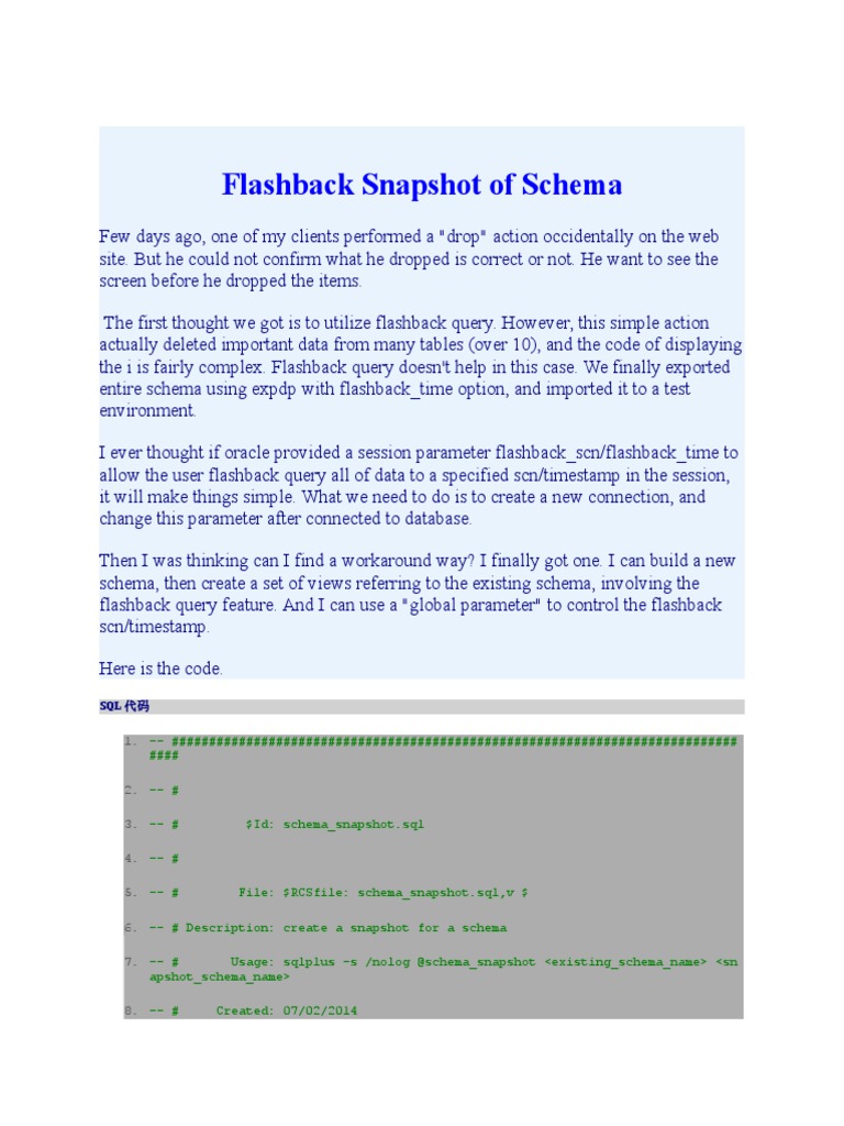 Flashback Snapshot of Schema | PDF | Database Index | Sql