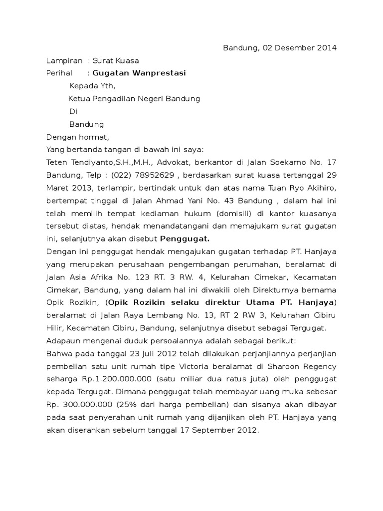 Contoh Surat Gugatan Perdata | PDF
