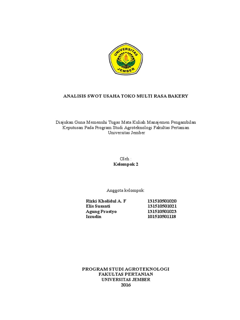Analisis Swot Usah Toko Multi Rasa Bakery | PDF