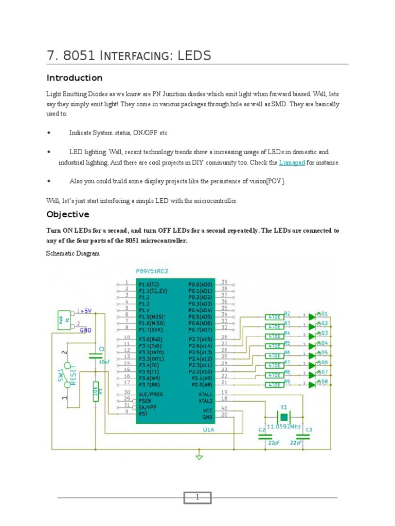 8051 Interfacing LEDs | PDF | Light Emitting Diode | C (Programming ...