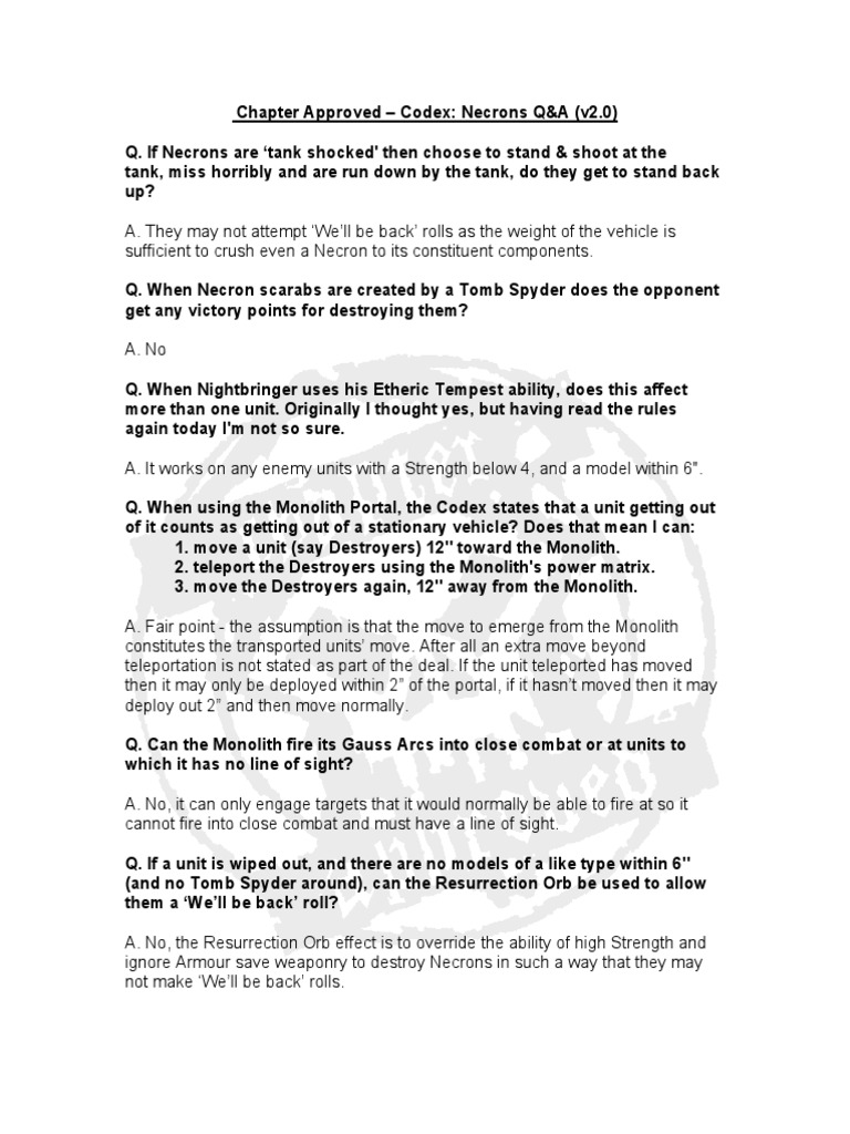 Necron Codex Q&A: Rules Clarifications | PDF | Armed Conflict | Leisure