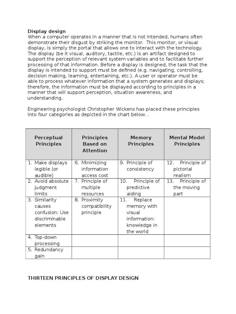 Thirteen Principles of Display Design | PDF | Memory | Perception