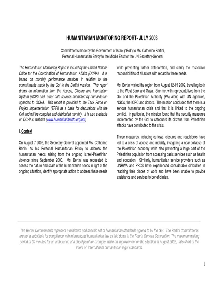 Humanitarian Monitoring Report July03 | PDF | Gaza Strip | Unrwa
