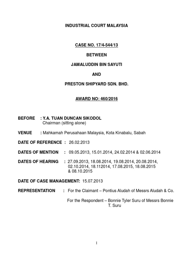 Industrial Court Award | PDF | Overtime | Burden Of Proof (Law)