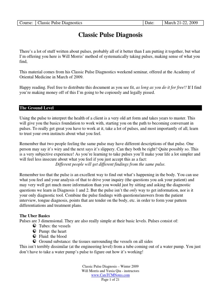 Classic Pulse Diagnosis PDF | PDF | Pulse | Cardiac Arrhythmia