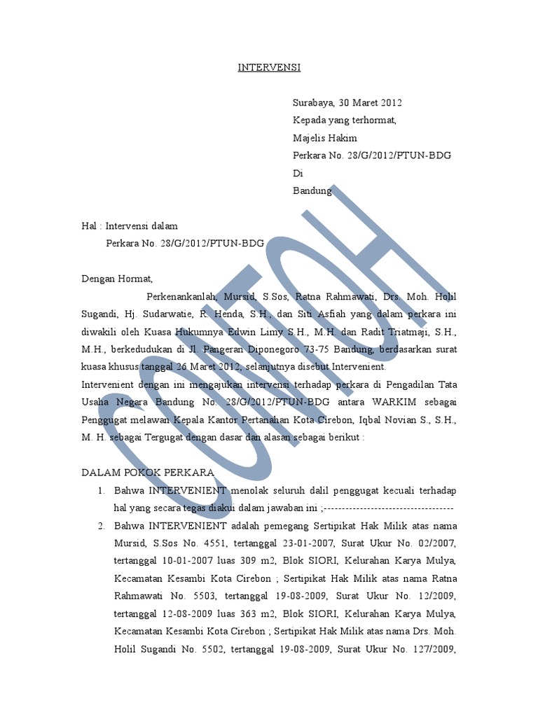 Contoh Surat Permohonan Intervensi PTUN | PDF