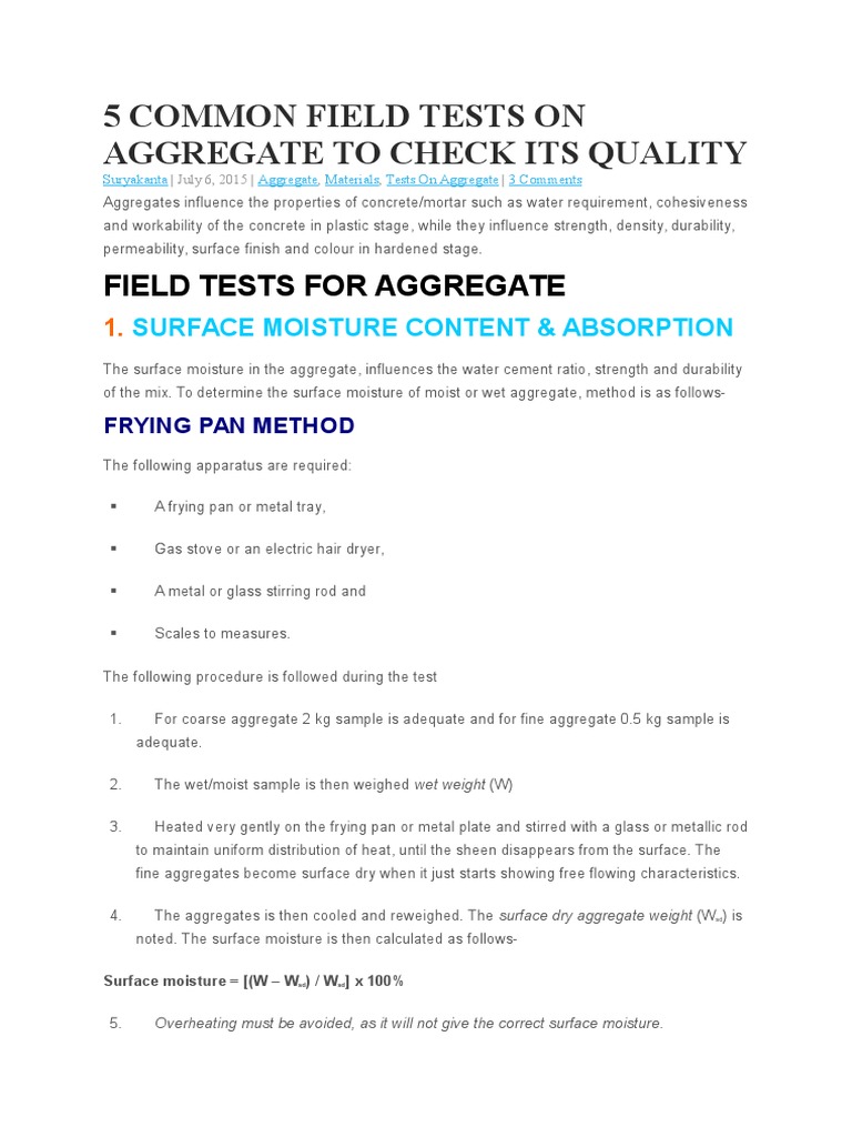 5 Common Field Tests On Aggregate To Check Its Quality | PDF | Concrete ...