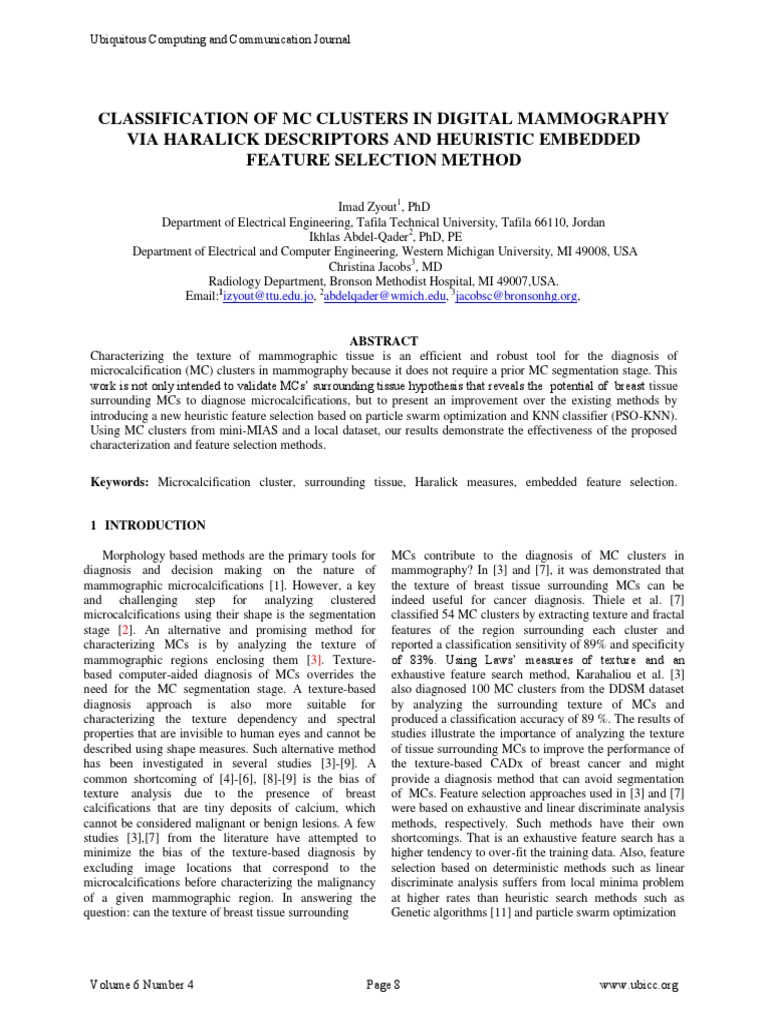 Classification of MC Clusters in Digital Mammography Via Haralick Descriptors and Heuristic ...