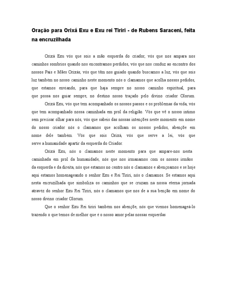 Exu Orixa e Exu Rei Tiriti Oracao | PDF
