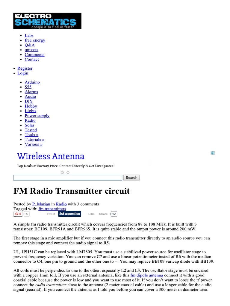 FM Radio Transmitter Circuit | PDF