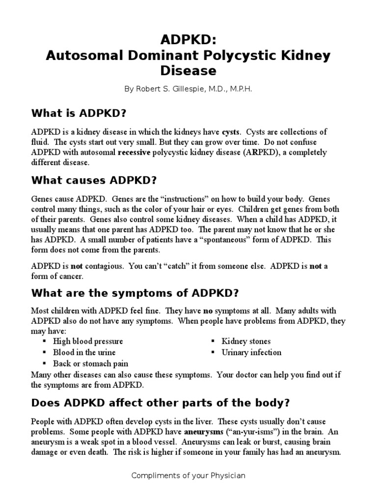 Adpkd: Autosomal Dominant Polycystic Kidney Disease | Download Free PDF ...