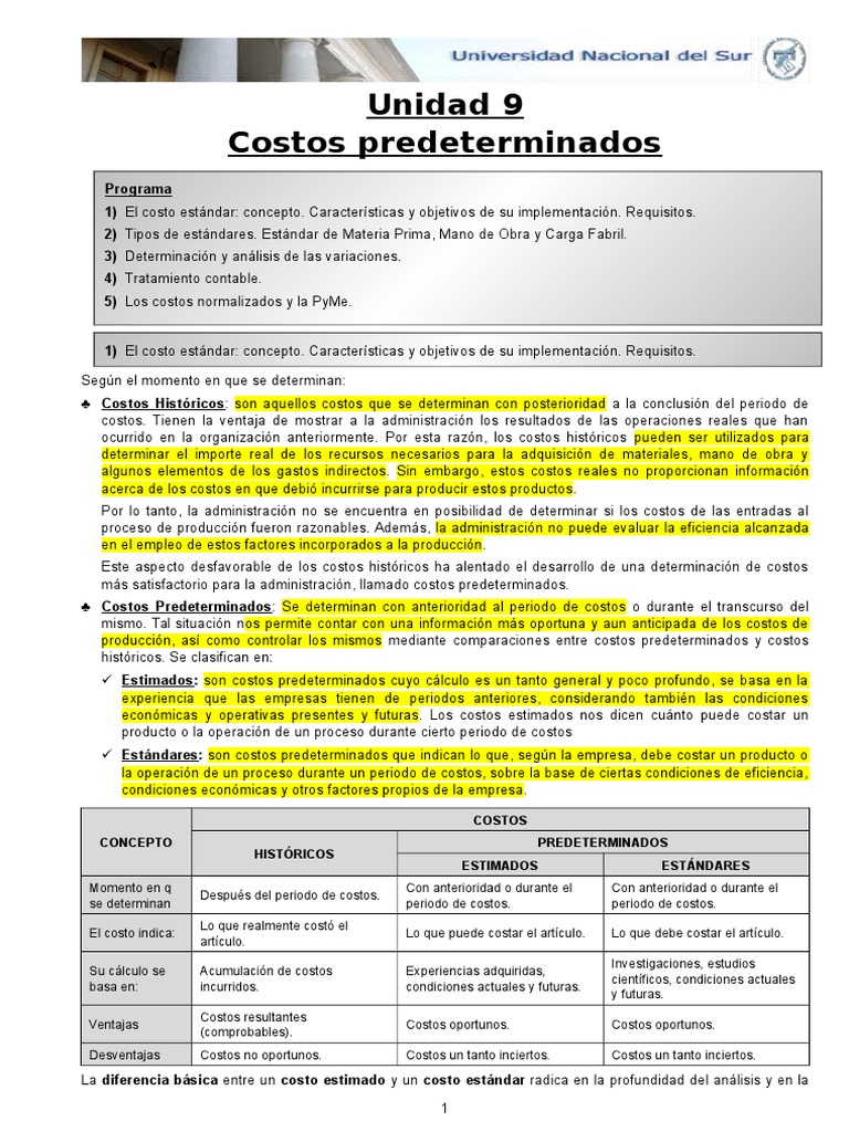 Unidad 9 - Costos Predeterminados | PDF | Costo | Presupuesto