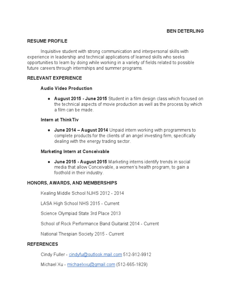 Ben Deterling's Resume Overview | PDF | Career & Growth | Art